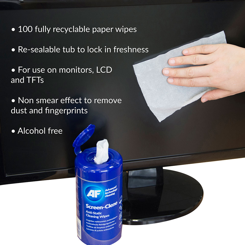 AF Screen Clene Anti-Static Cleaning Wipes Tub of 100 - Everything Audio